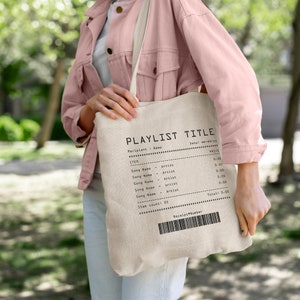 Custom Song Receipt Tote Bag | Personalized Playlist Receipt Shopping ...