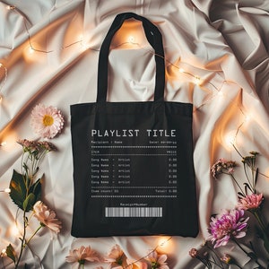 Custom Song Receipt Tote Bag | Personalized Playlist Receipt Shopping ...