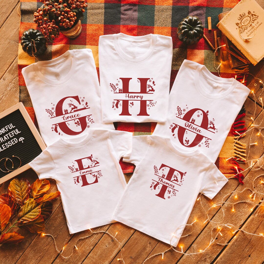 Custom Name Christmas Monogram Family Shirts, Christmas Family Alphabet ...