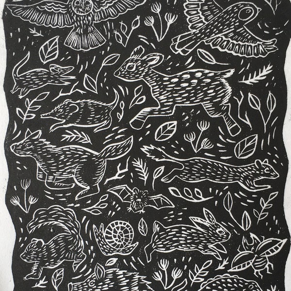 Linocut Animals - Etsy UK