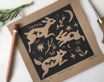 Linocut Night Scene - Etsy