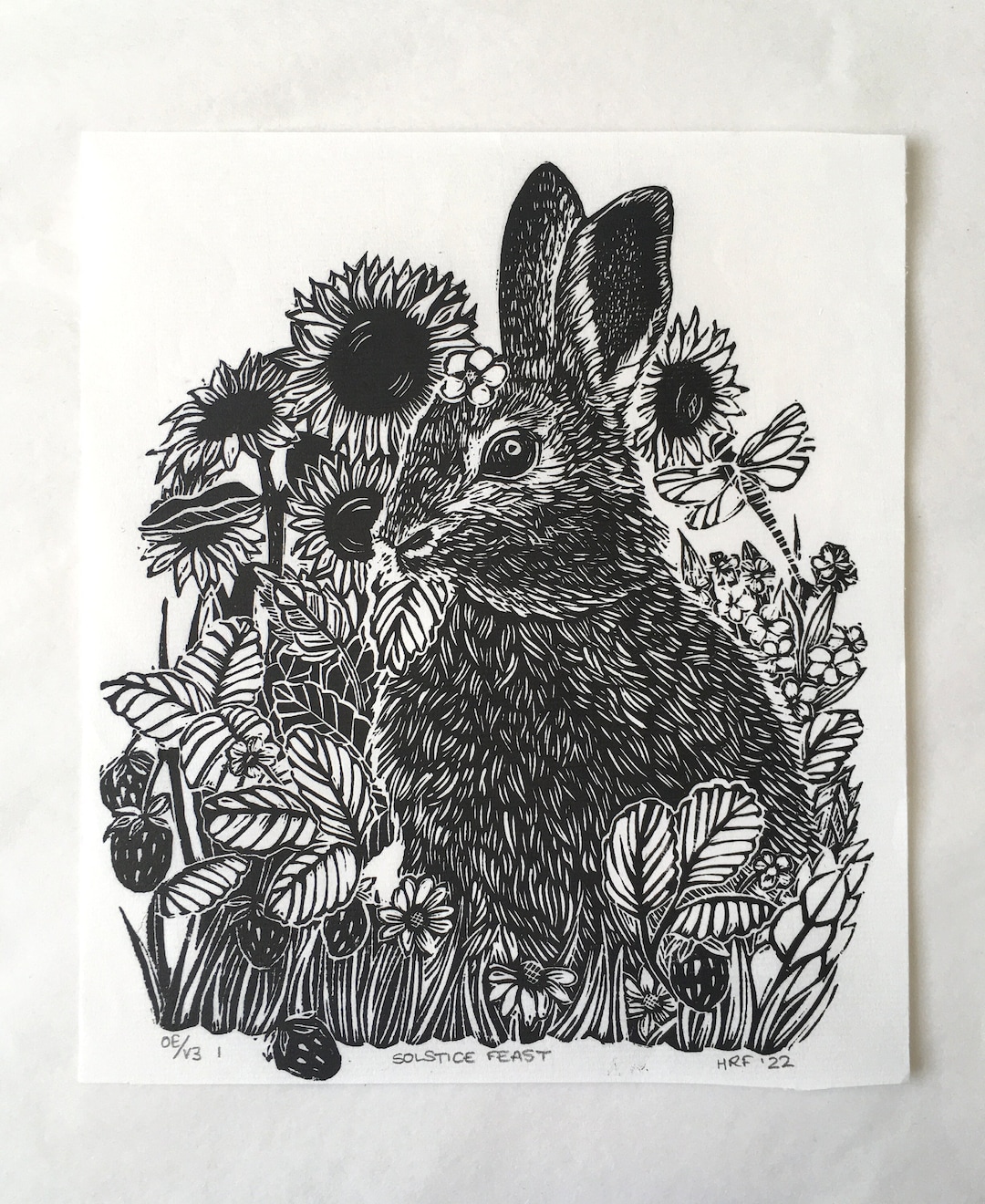 Rabbit Linocut Original Lino Print, Bunny Relief Art, Animal and ...