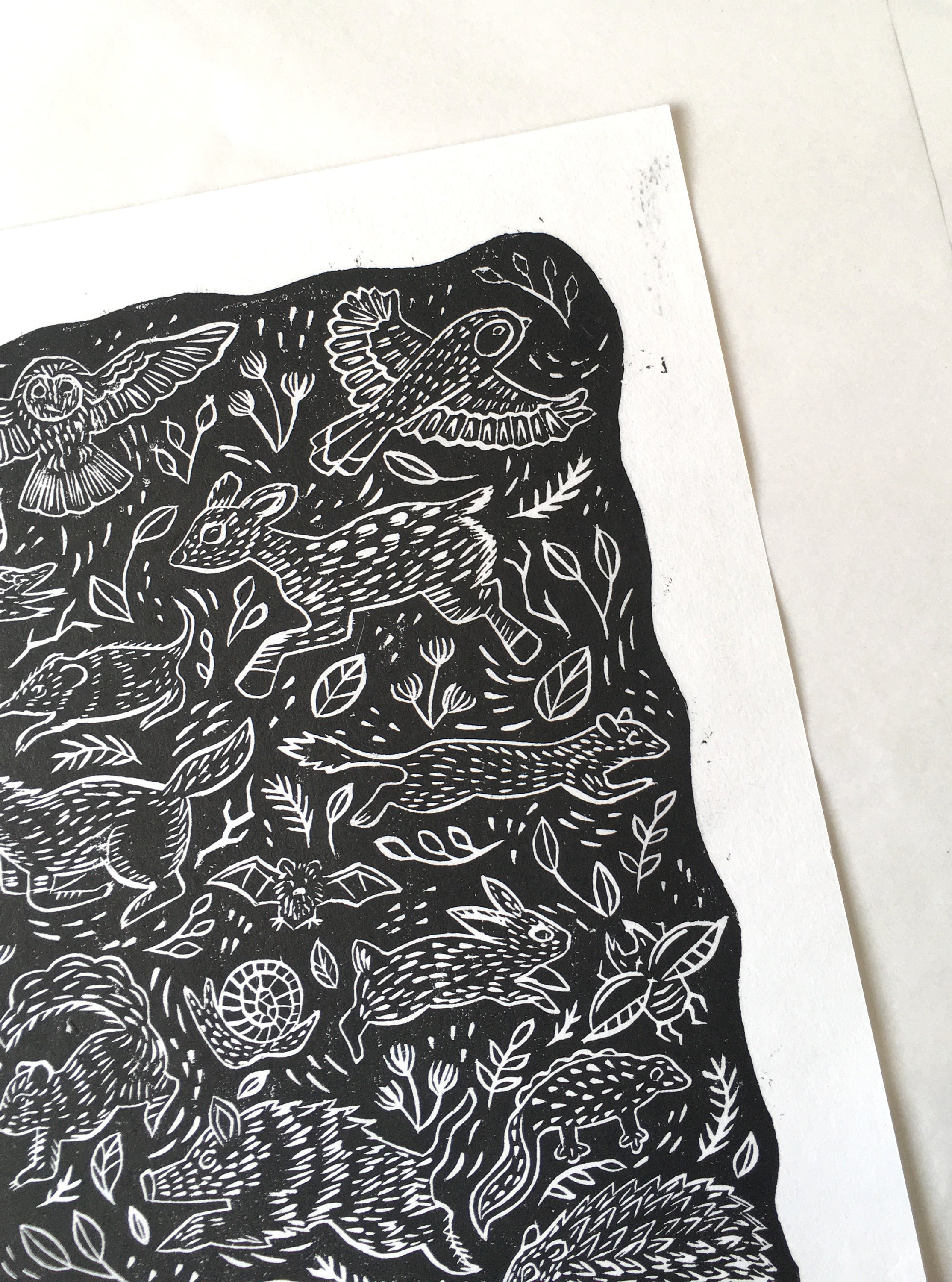 Woodland Animals Lino Print Original Linocut Art British - Etsy