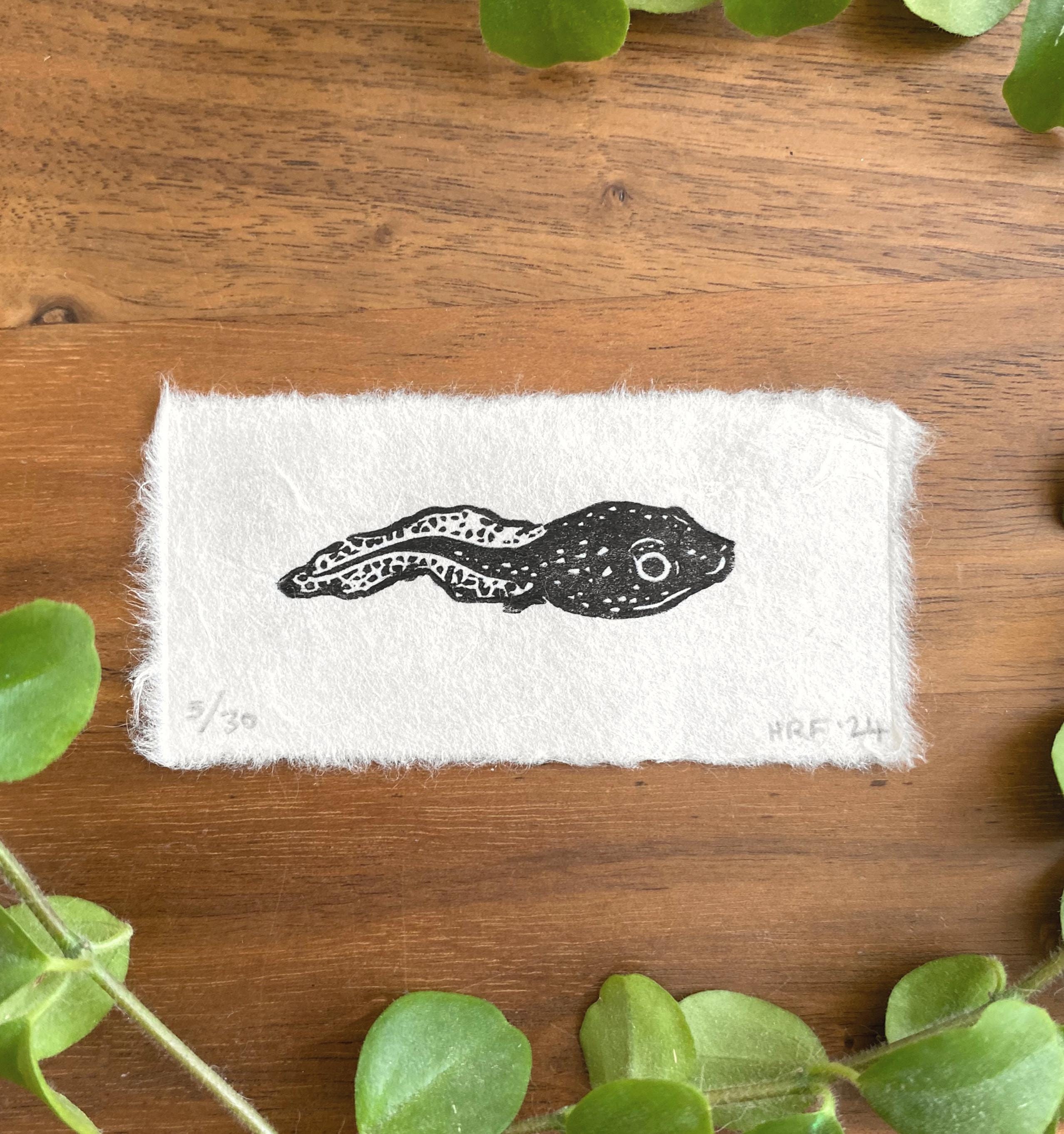 Tadpole Mini Lino Print - Little Frog Linocut, Amphibian Art Gift, Pond ...
