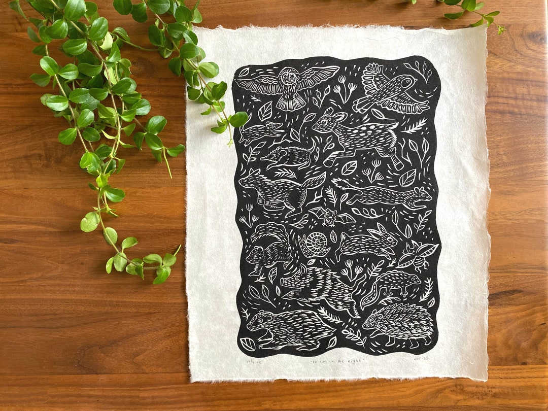 Woodland Animals Lino Print Original Linocut Art, British Wildlife ...