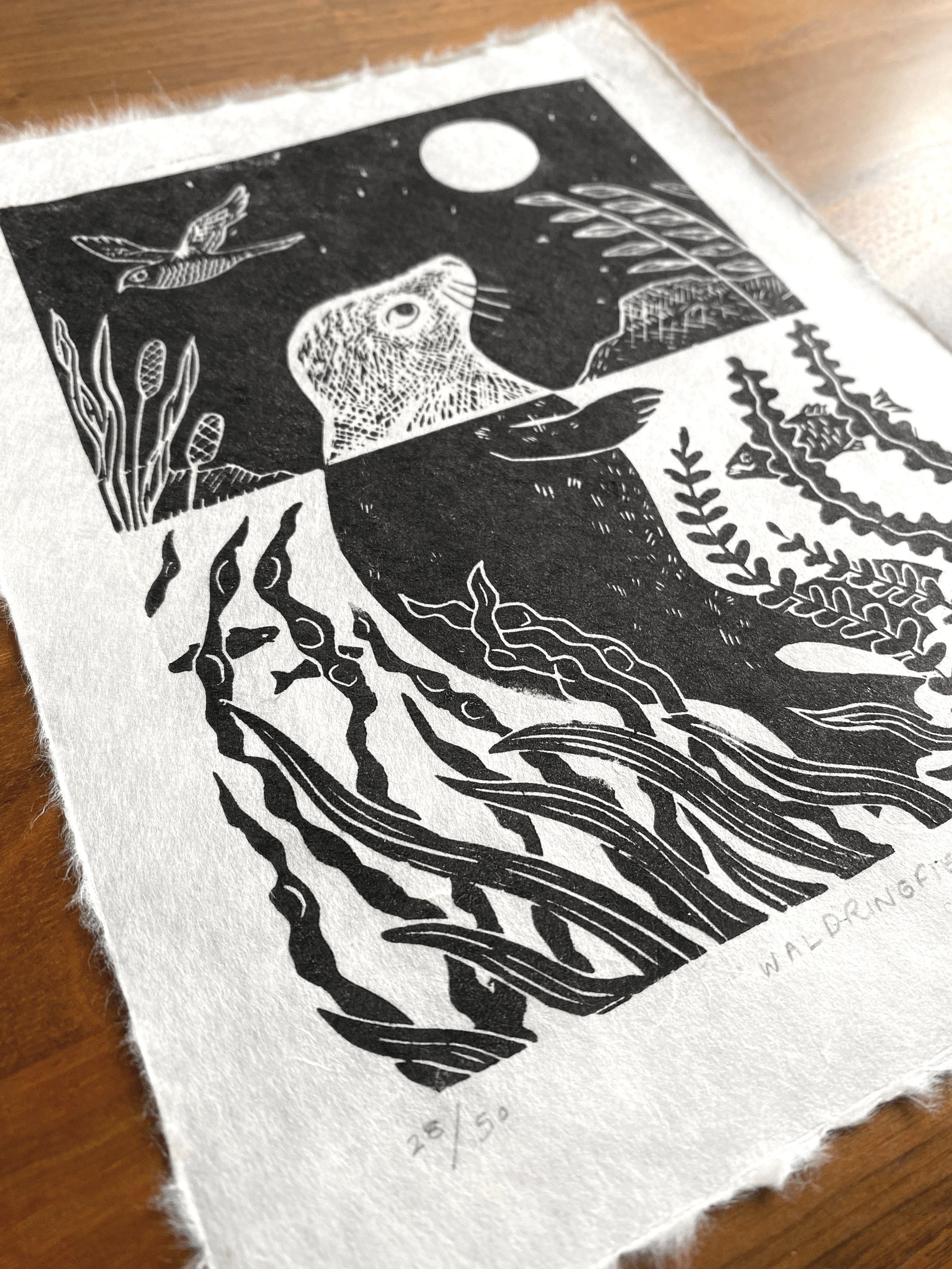 Seal Linocut Original Lino Print, Suffolk Illustration, Waldringfield ...