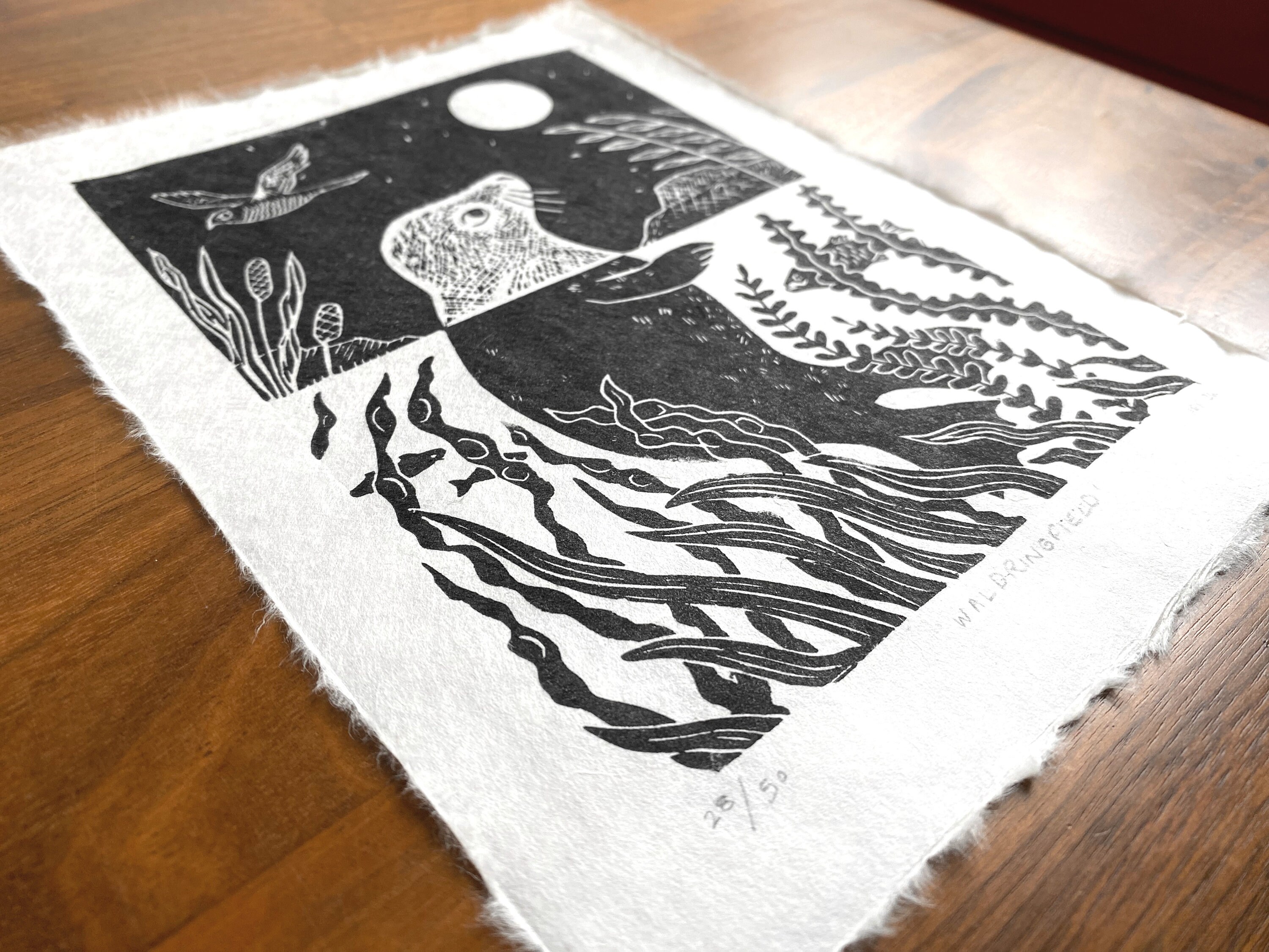 Seal Linocut Original Lino Print, Suffolk Illustration, Waldringfield ...