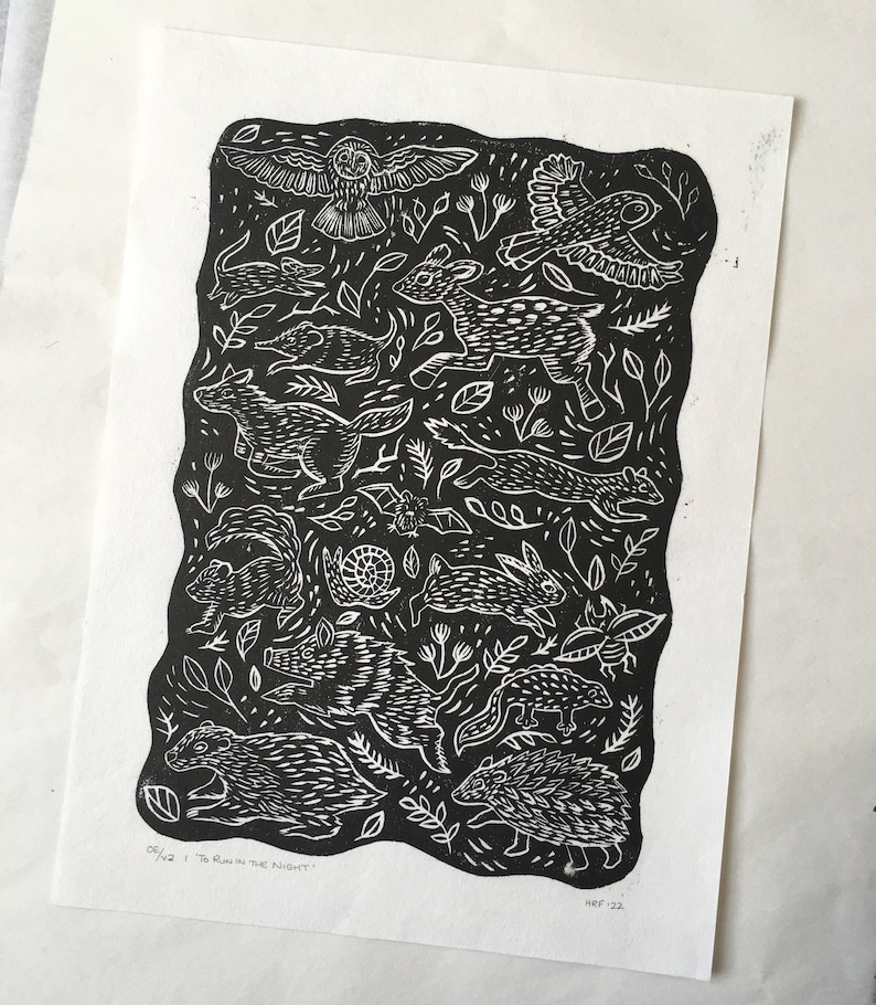Woodland Animals Lino Print Original Linocut Art British - Etsy