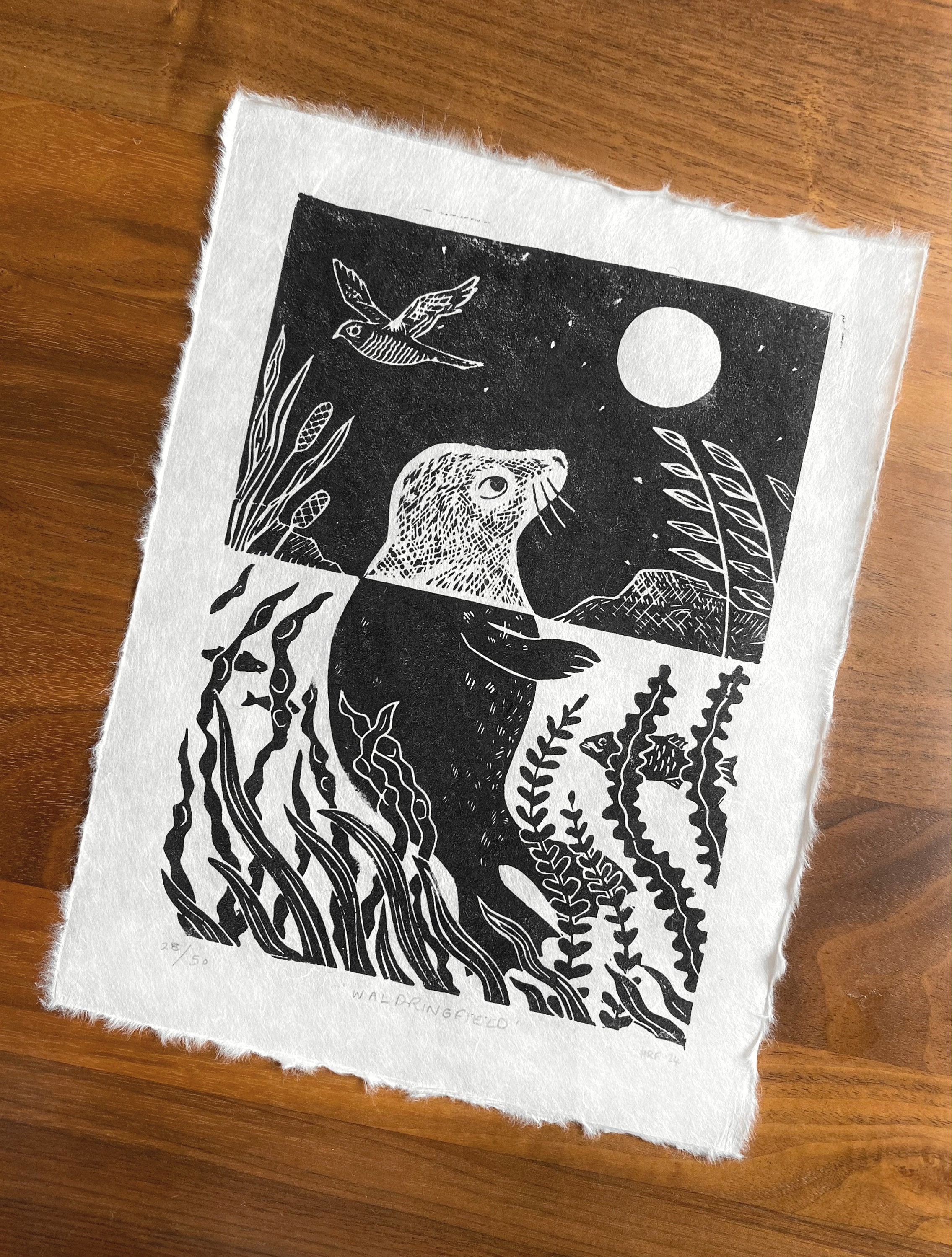 Seal Linocut Original Lino Print, Suffolk Illustration, Waldringfield ...