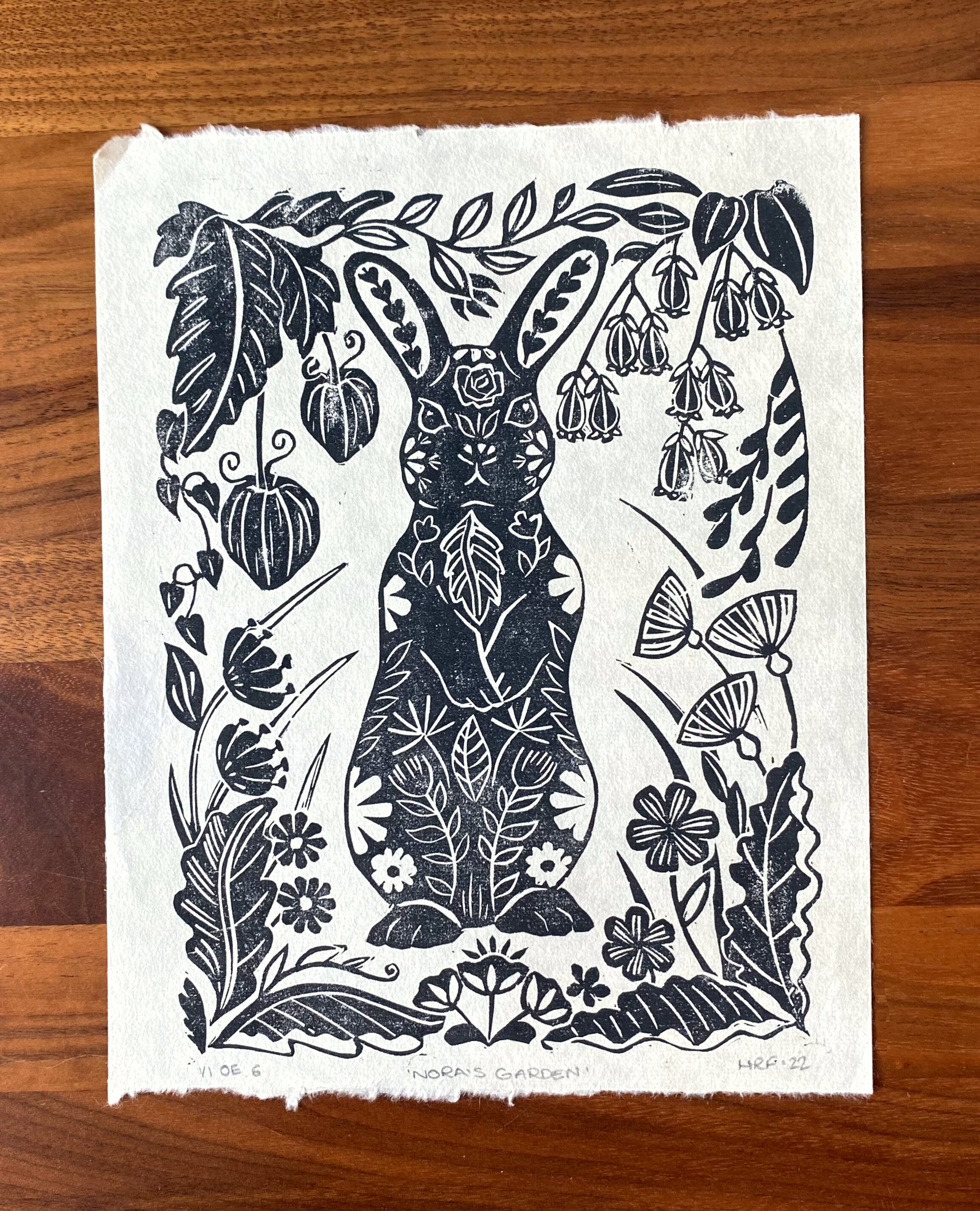 Rabbit Lino Print Black Bunny Linocut Wall Art Original - Etsy