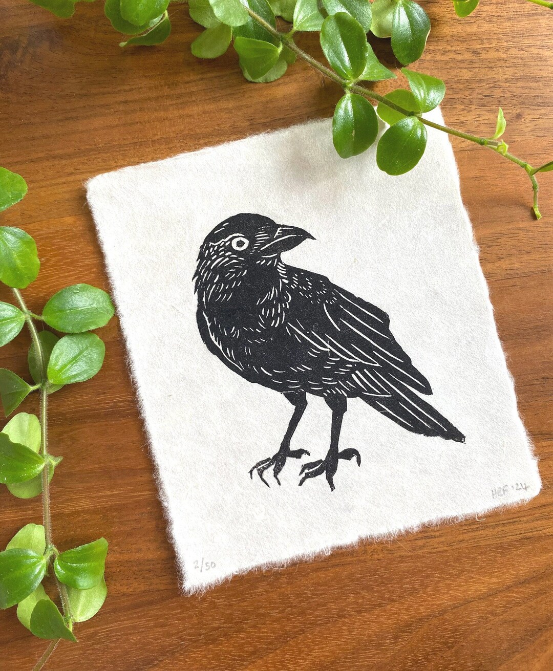 Jackdaw Lino Print Cute Original Bird Mini Linocut Art, Small Relief ...