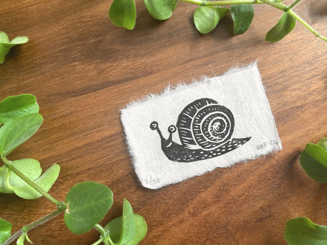 Snail Mini Lino Print Little Insect Linocut, Cute Wildlife Art Gift ...