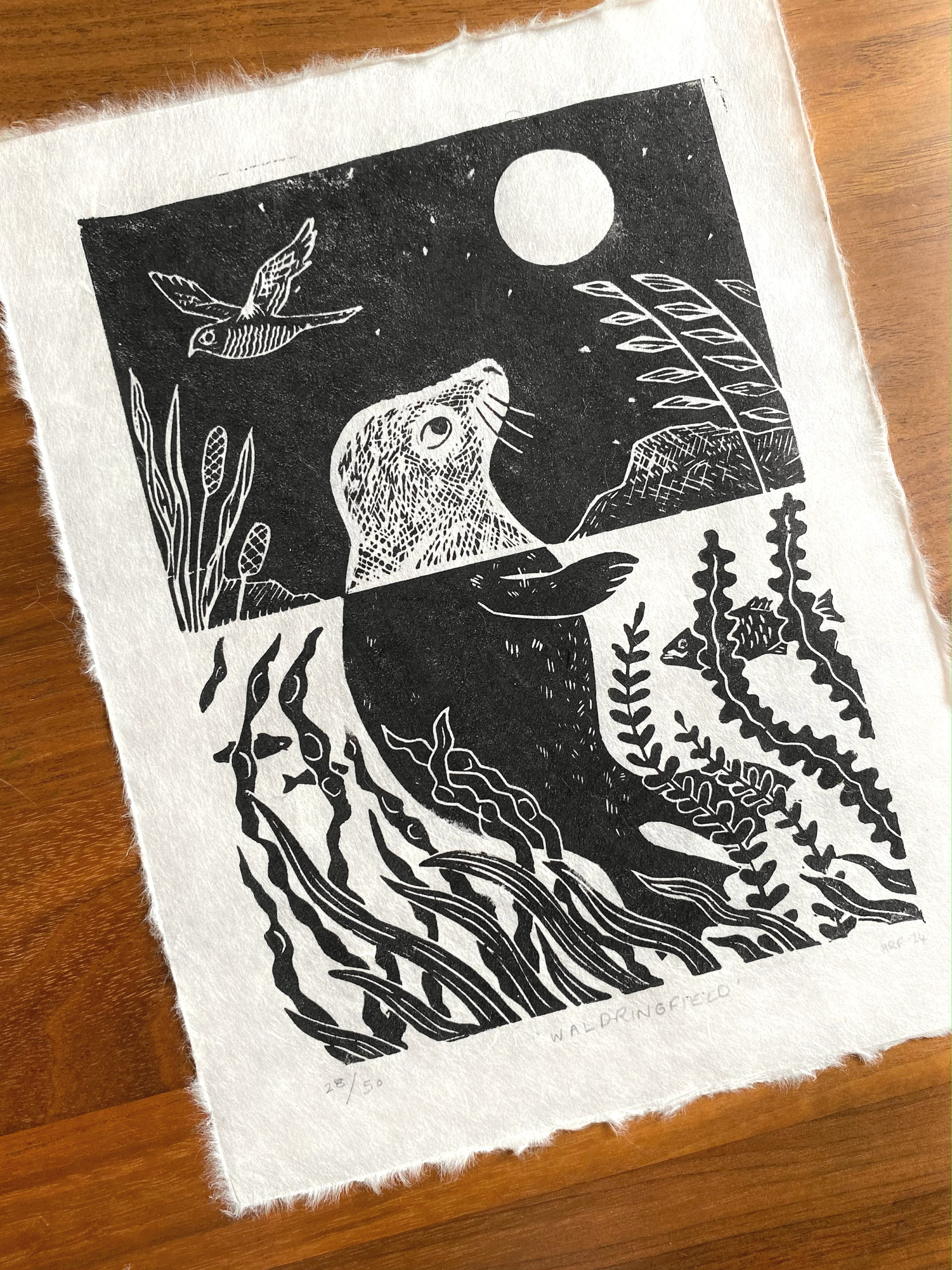 Seal Linocut Original Lino Print, Suffolk Illustration, Waldringfield ...