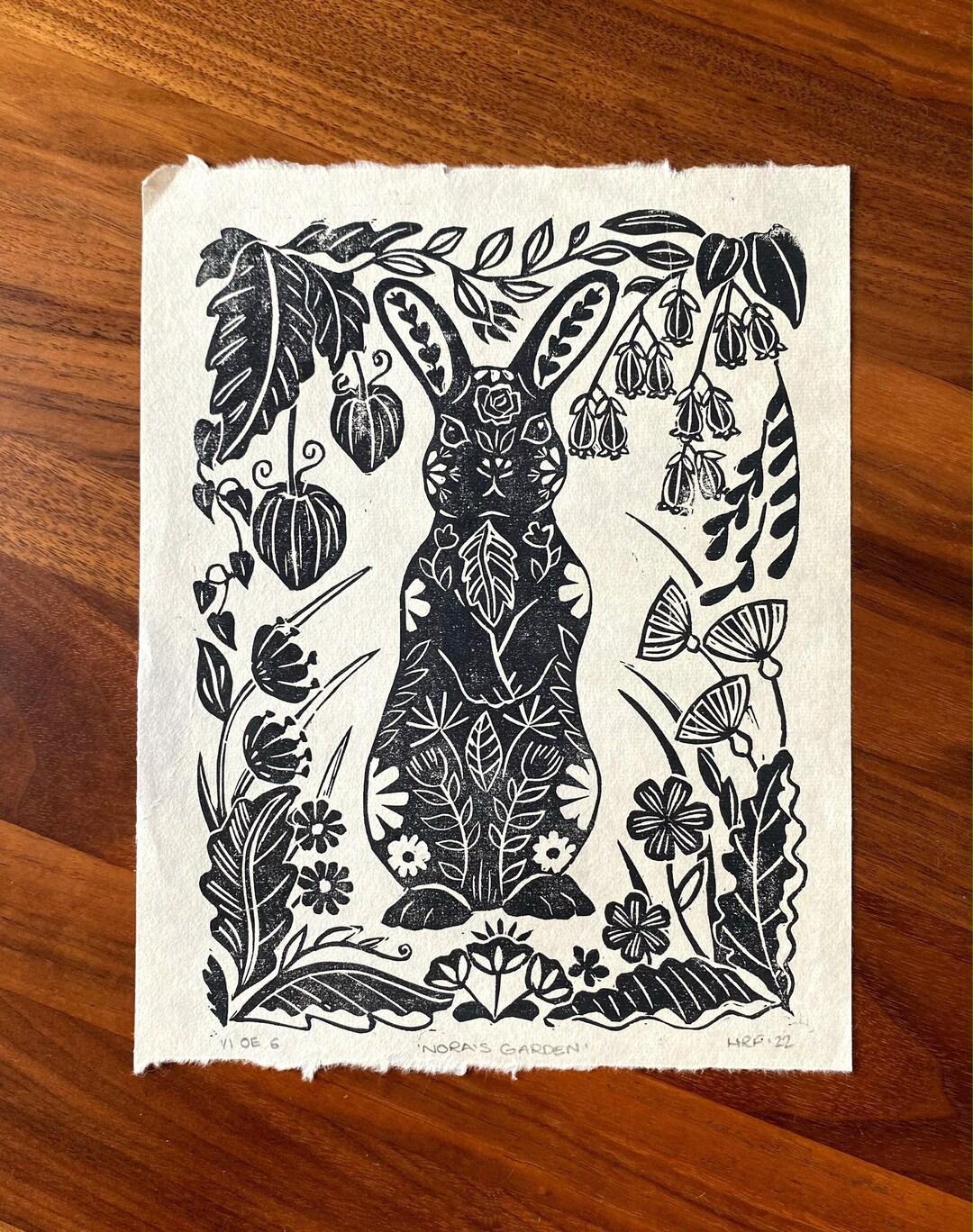 Rabbit Lino Print Black Bunny Linocut Wall Art Original - Etsy