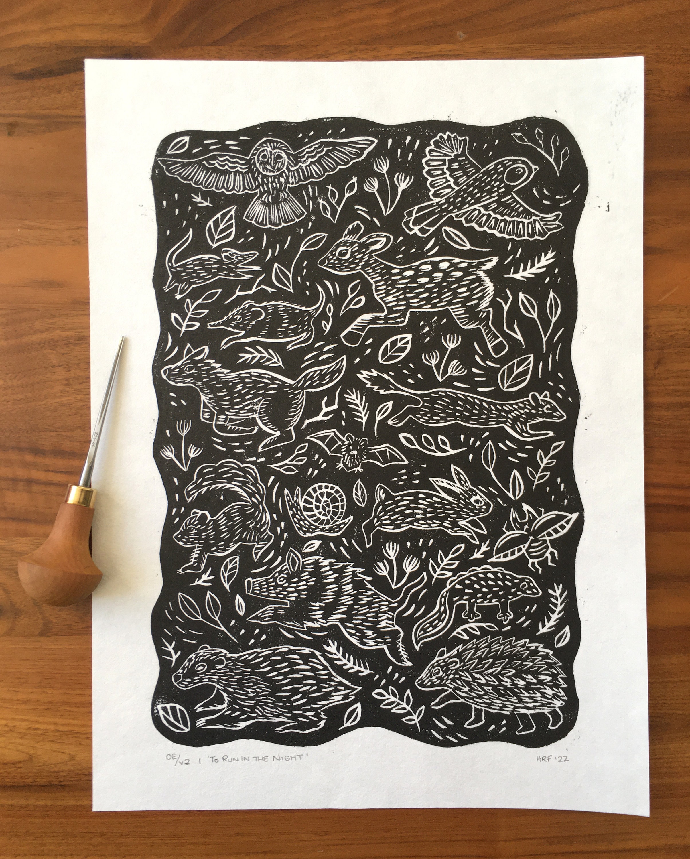 Woodland Animals Lino Print Original Linocut Art British - Etsy