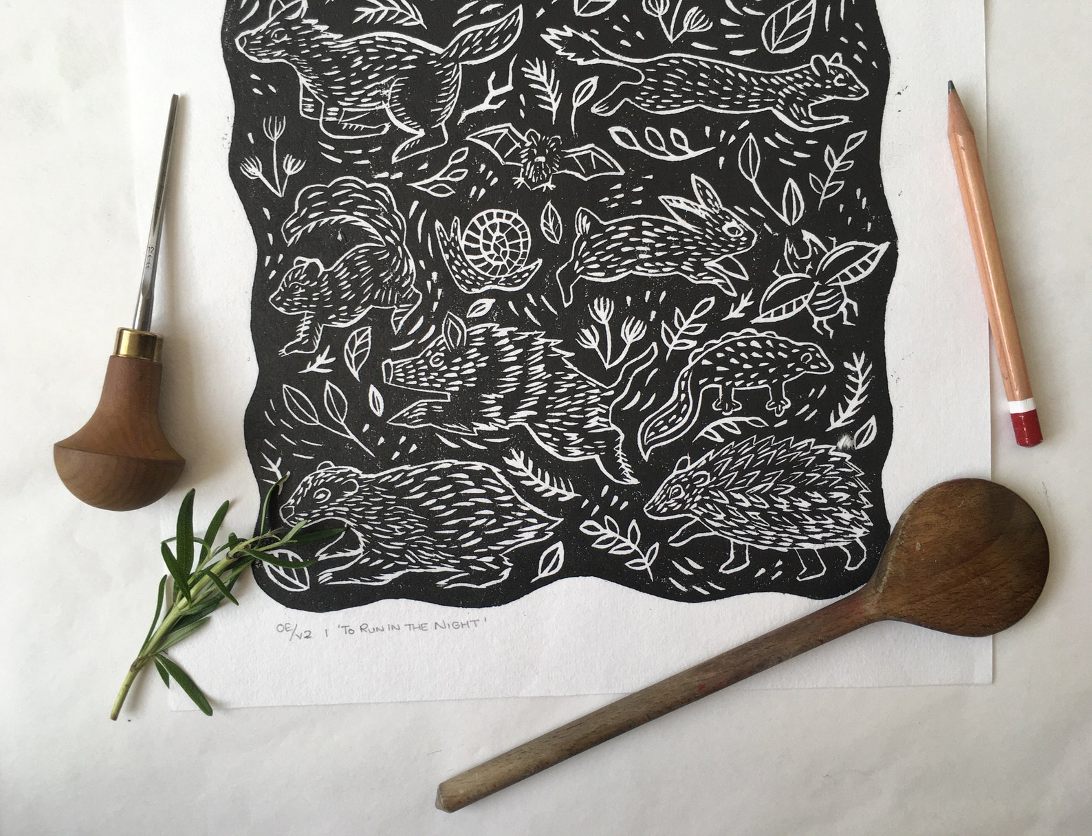 Woodland Animals Lino Print Original Linocut Art British - Etsy