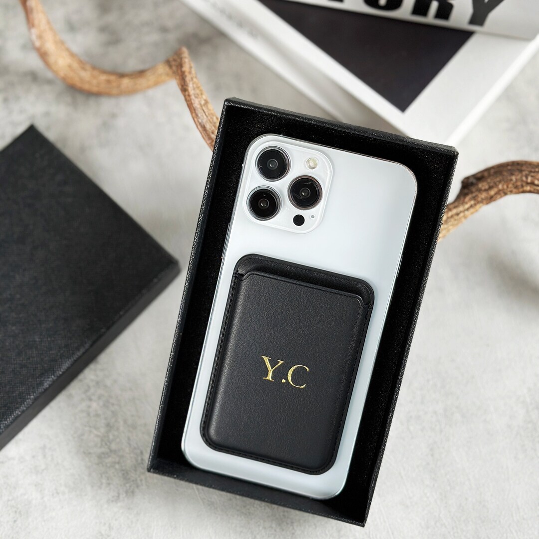 Leather Magsafe Wallet Hot Stamping Personalized Phone - Etsy
