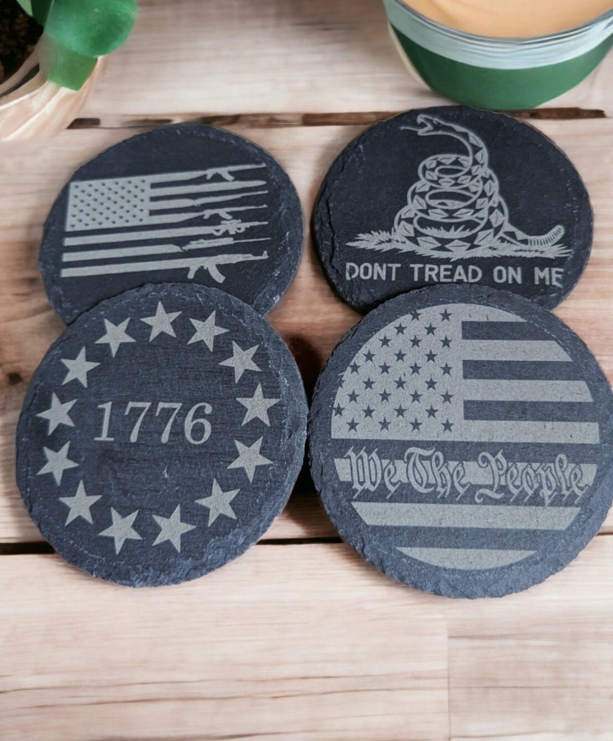 Patriotic Coaster Set, Circle Slate Coaster Set, Patriotism, Set of 4 ...