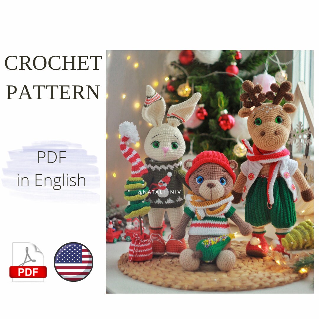 Set 3in1 Bunny Elk Bear Crochet Pattern PDF English Amigurumi Handmade ...