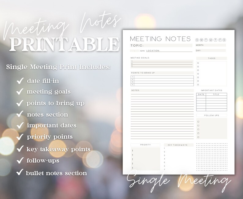 Meeting Notes Template Binder Insert Beige Minimalist Note - Etsy