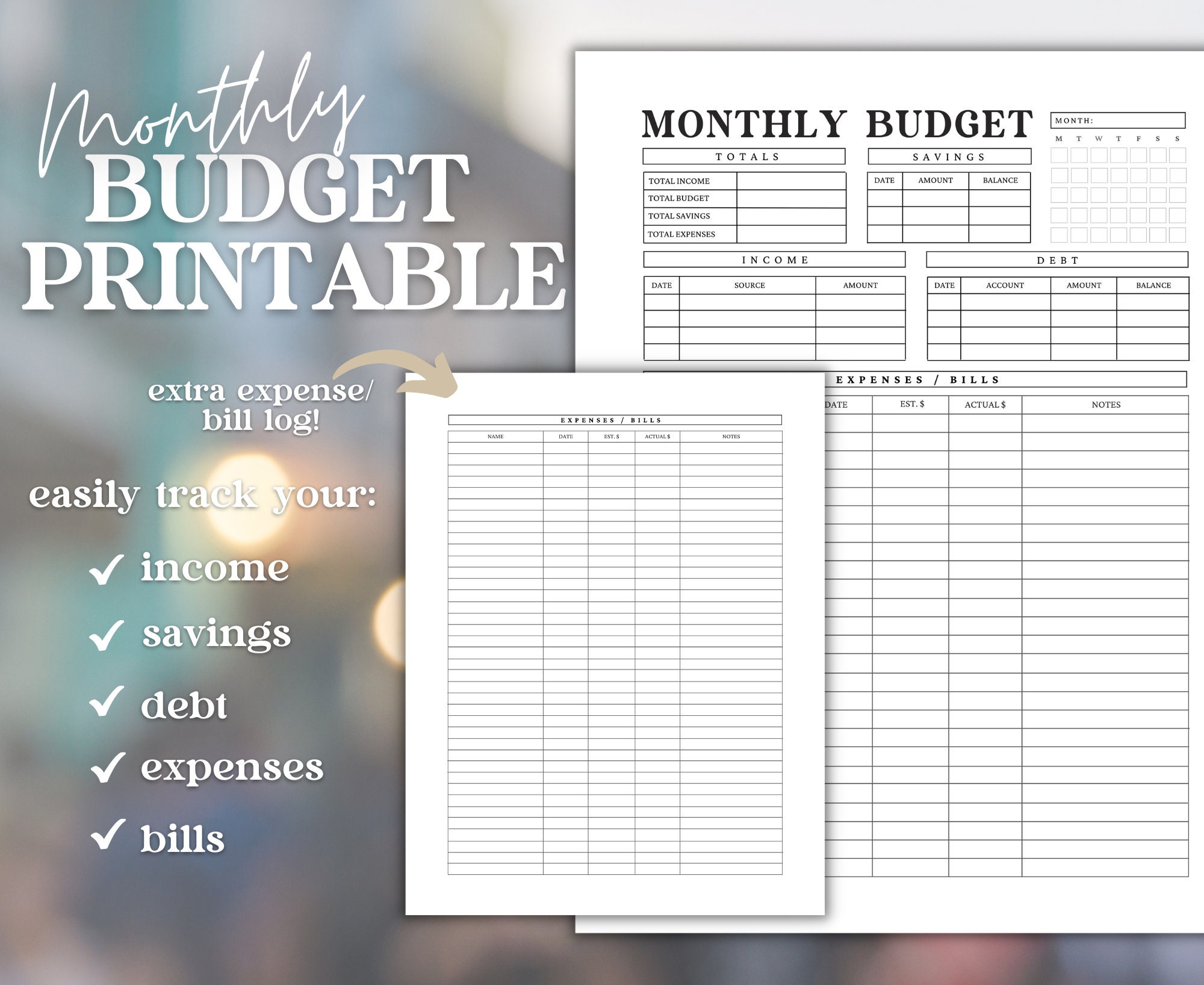 Monthly Budget Binder Insert Black and White Monthly Budget - Etsy