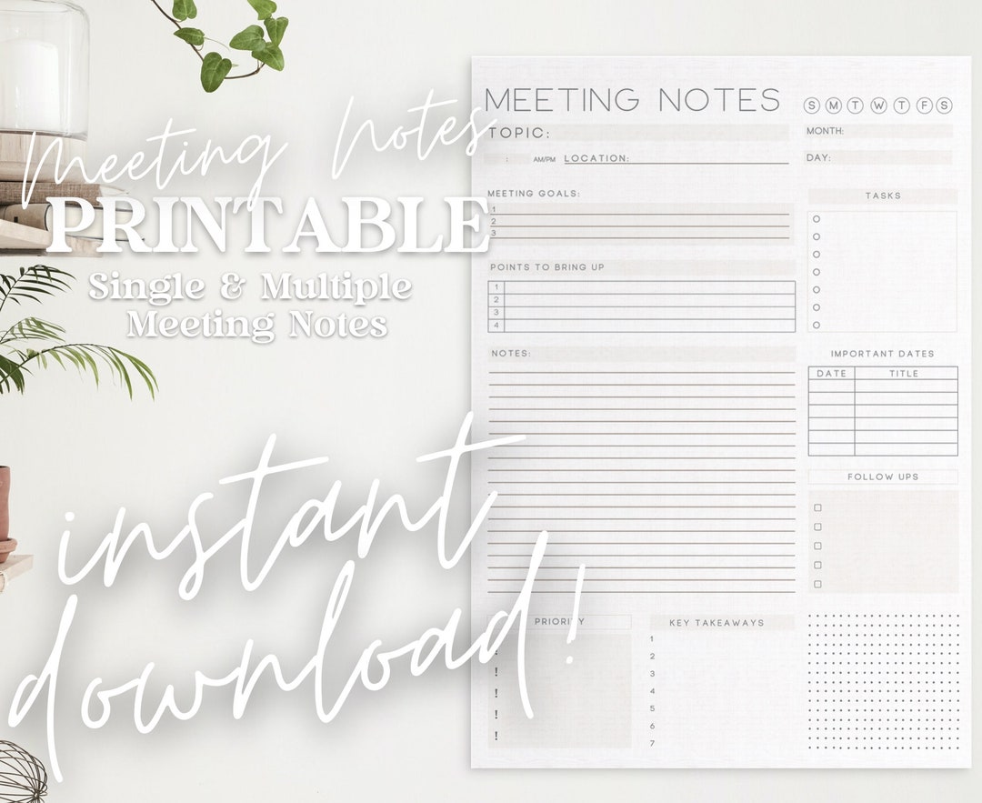 Meeting Notes Template Binder Insert Beige Minimalist Note - Etsy