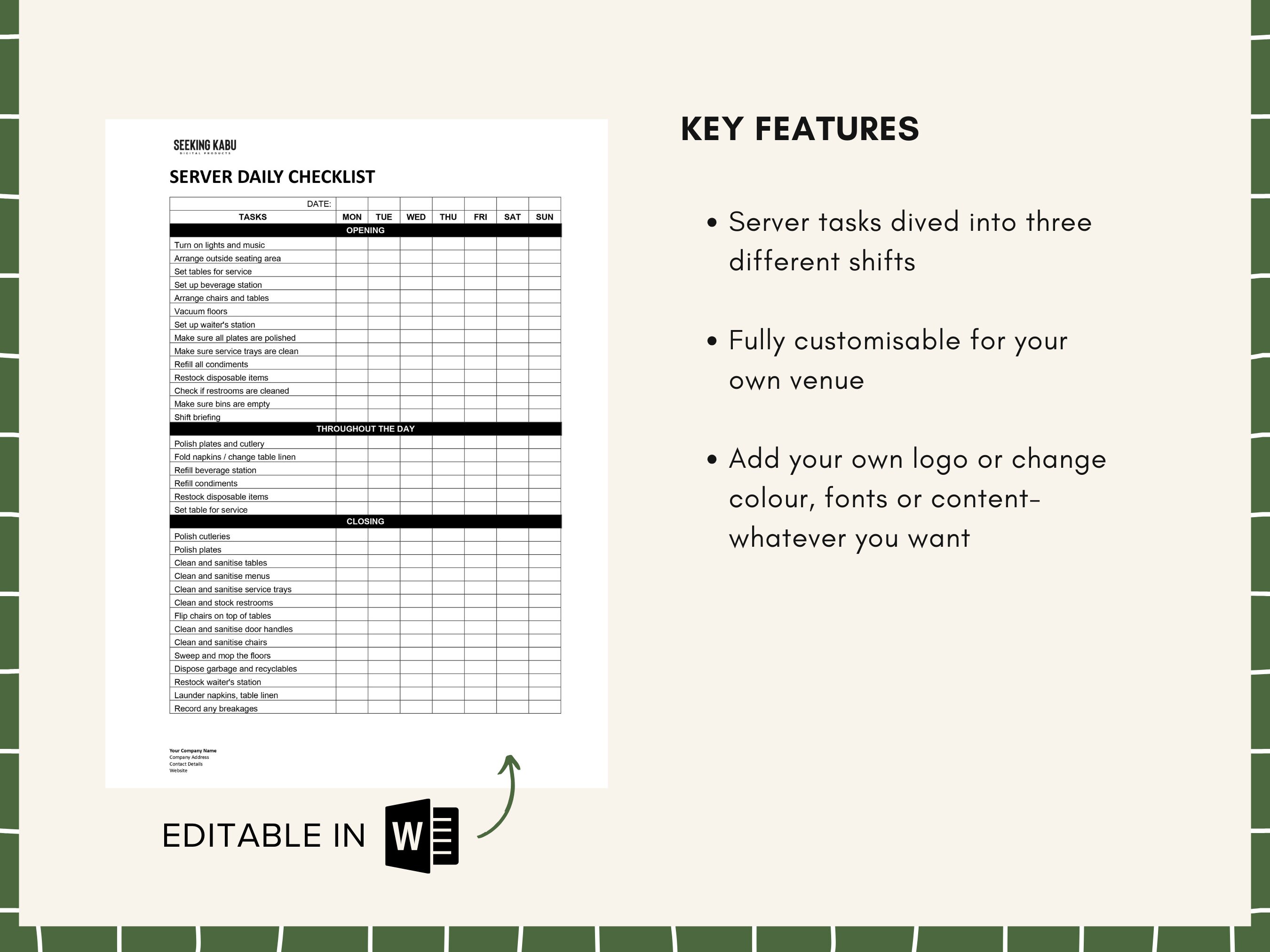 Server Daily Checklist Restaurant Cafe New Hire Training, Mis En Place ...