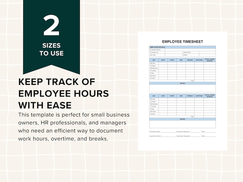 Printable Biweekly Time Sheet, Fortnightly Time Keeping Log, Employee ...