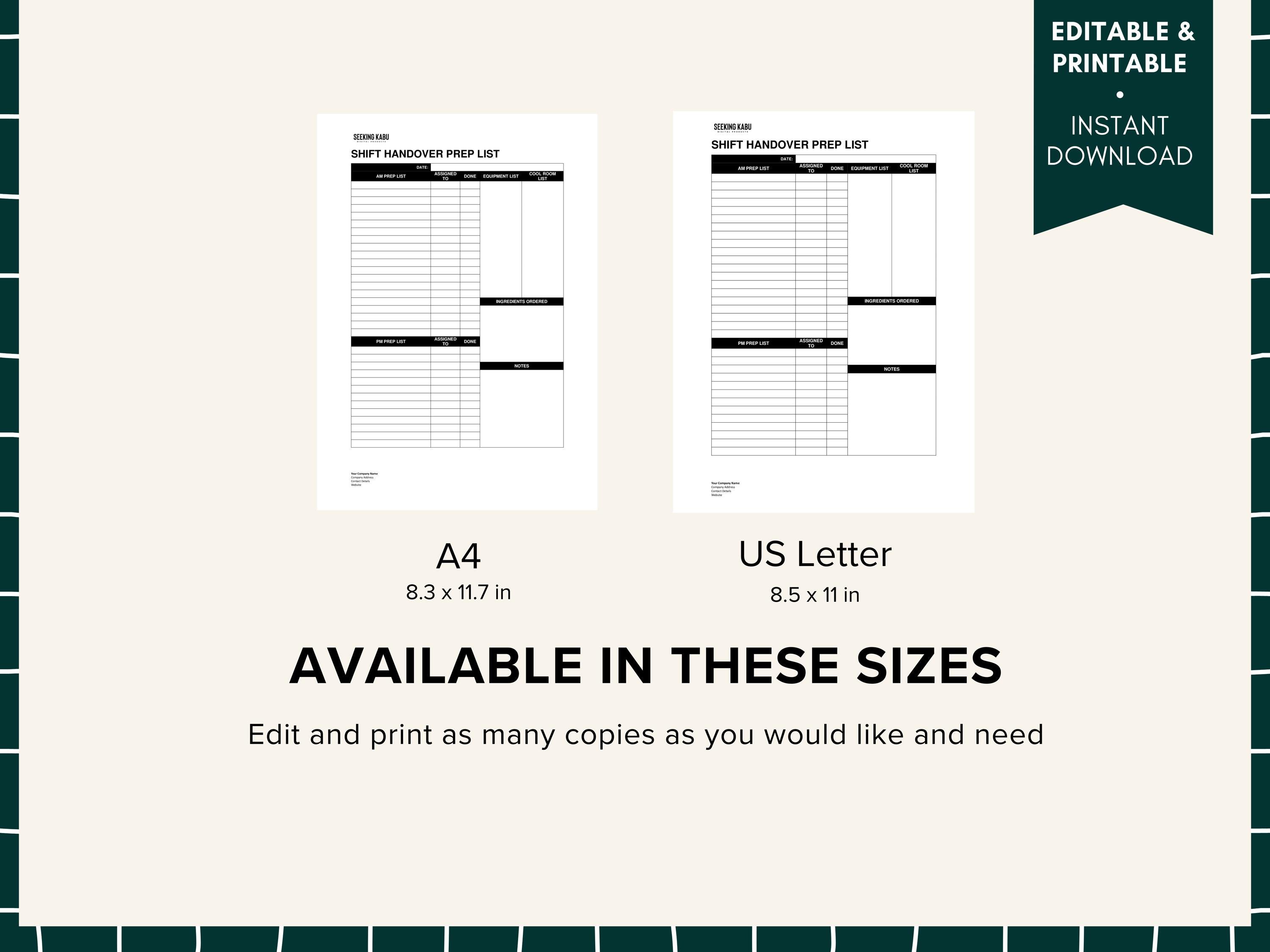 Kitchen Shift Handover Prep List, Notes Fot Chefs, Restaurant and Cafe ...