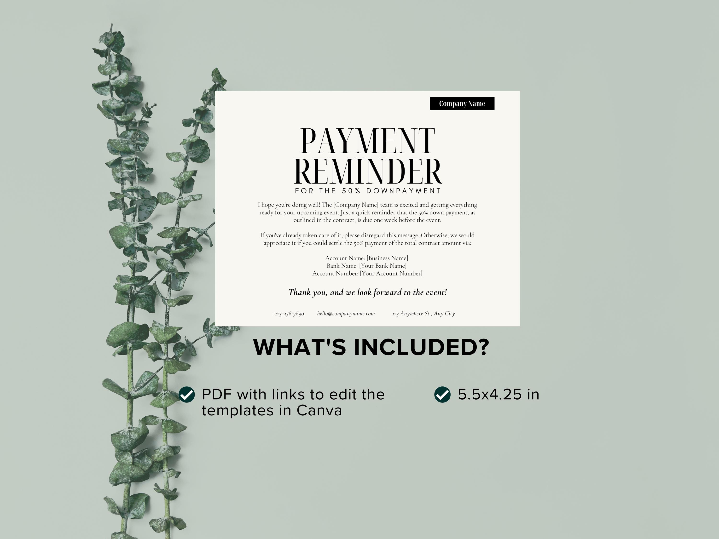 Editable Payment Reminder Template for Events, Late Payment Message ...