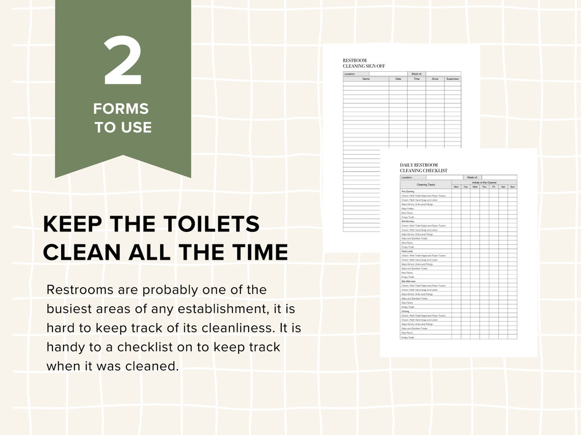 Restroom Cleaning Checklist | Restroom Sign off Form | Editable and ...