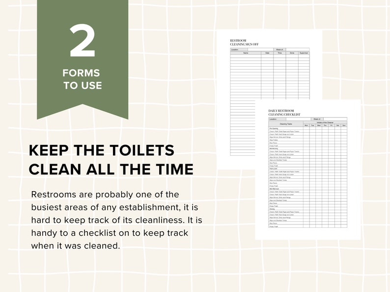 Restroom Cleaning Checklist | Restroom Sign off Form | Editable and ...