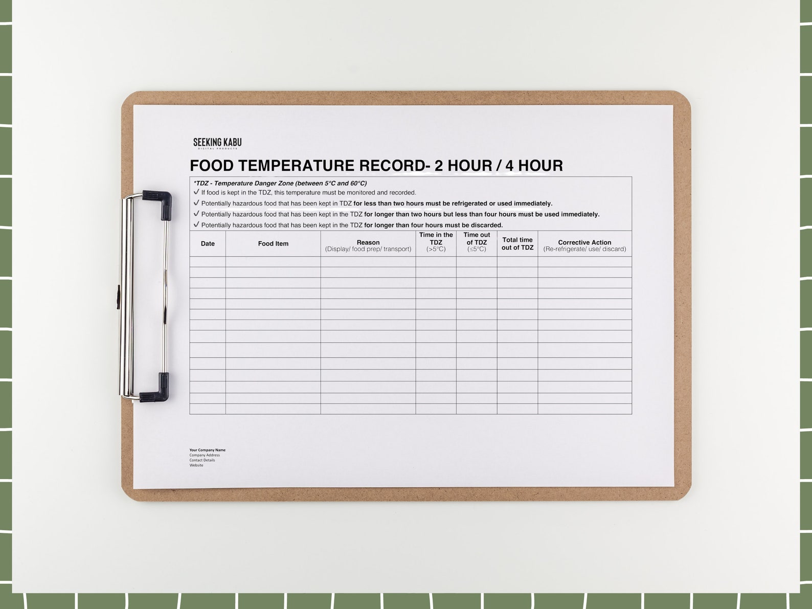 Food Temperature Record Sheets for Restaurants, Cafe, Bakery, Catering ...