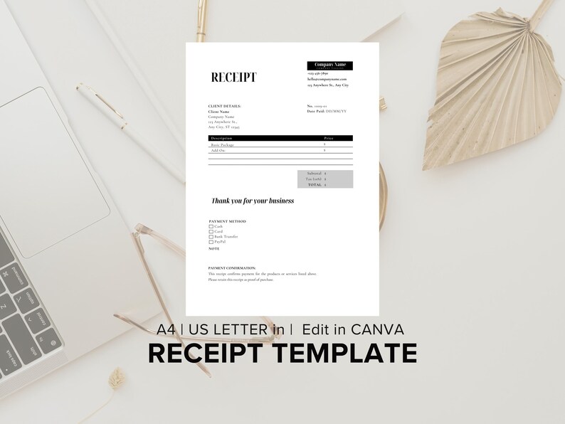 Editable Business Receipt Template, Professional Receipt Template Canva ...