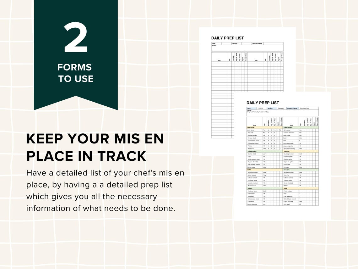 Kitchen Daily Prep List, Shift Handover Notes Fot Chefs, Restaurant and ...