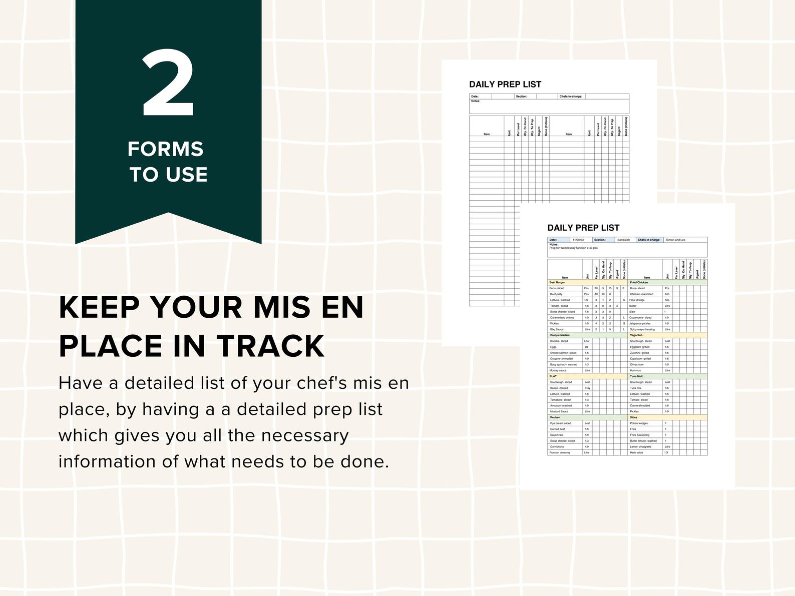 Kitchen Daily Prep List, Shift Handover Notes Fot Chefs, Restaurant and ...