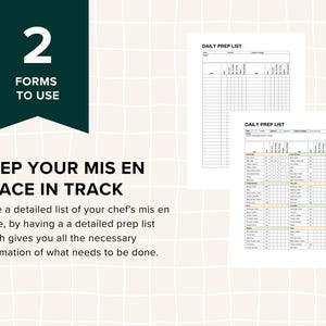 Kitchen Daily Prep List, Shift Handover Notes Fot Chefs, Restaurant and ...