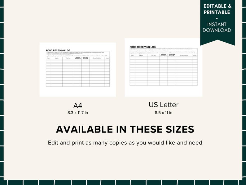Restaurant Food Receiving Log, HACCP Food Temperature Log Template ...