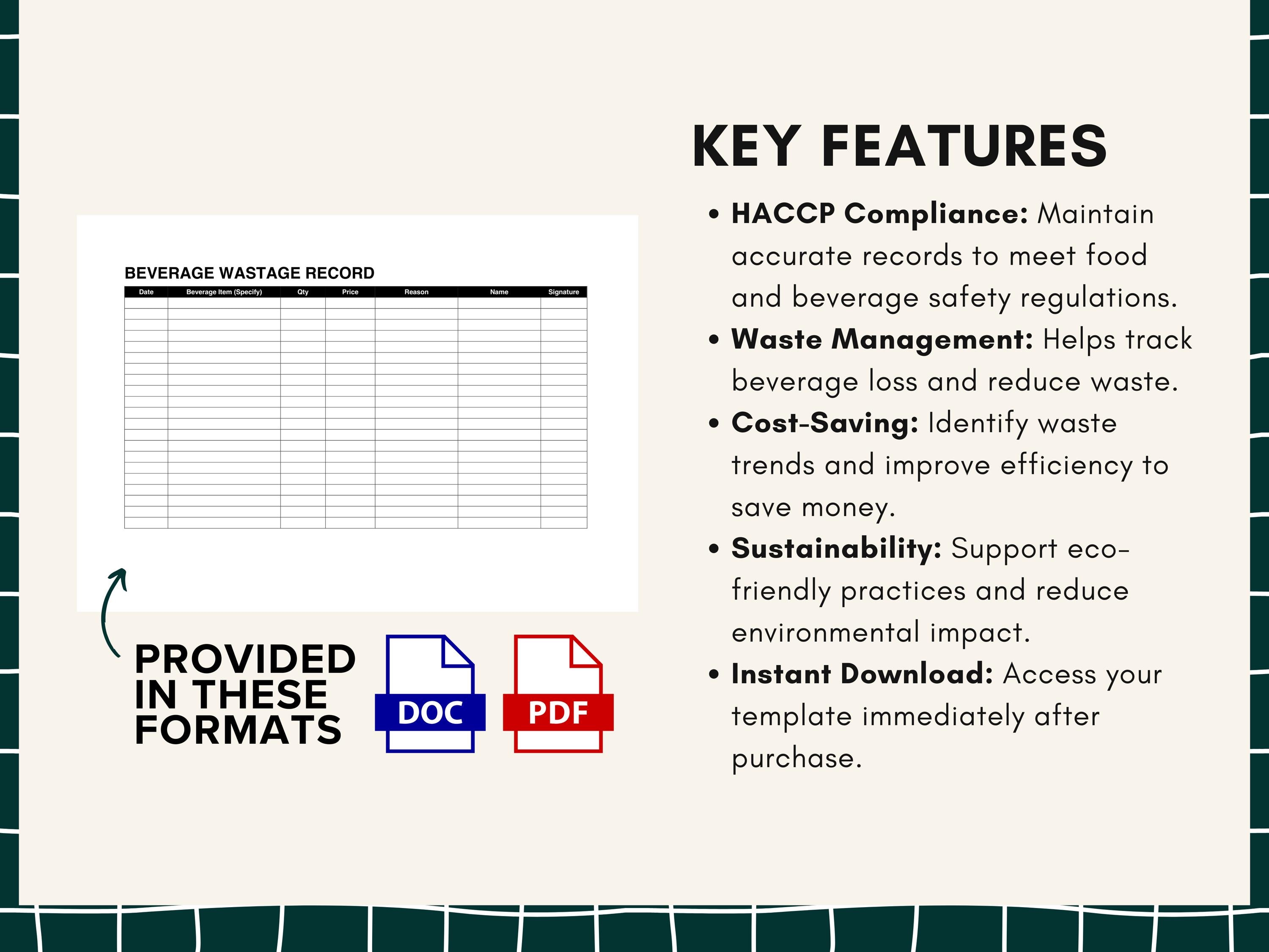 Restaurant Beverage Wastage Tracker, Drink Waste Tracking Sheet, Bar ...