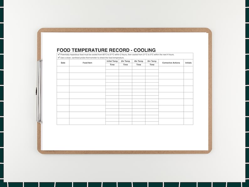 Food Temperature Record Sheets, Food Display, 2hr 4hr, Cooling Down ...