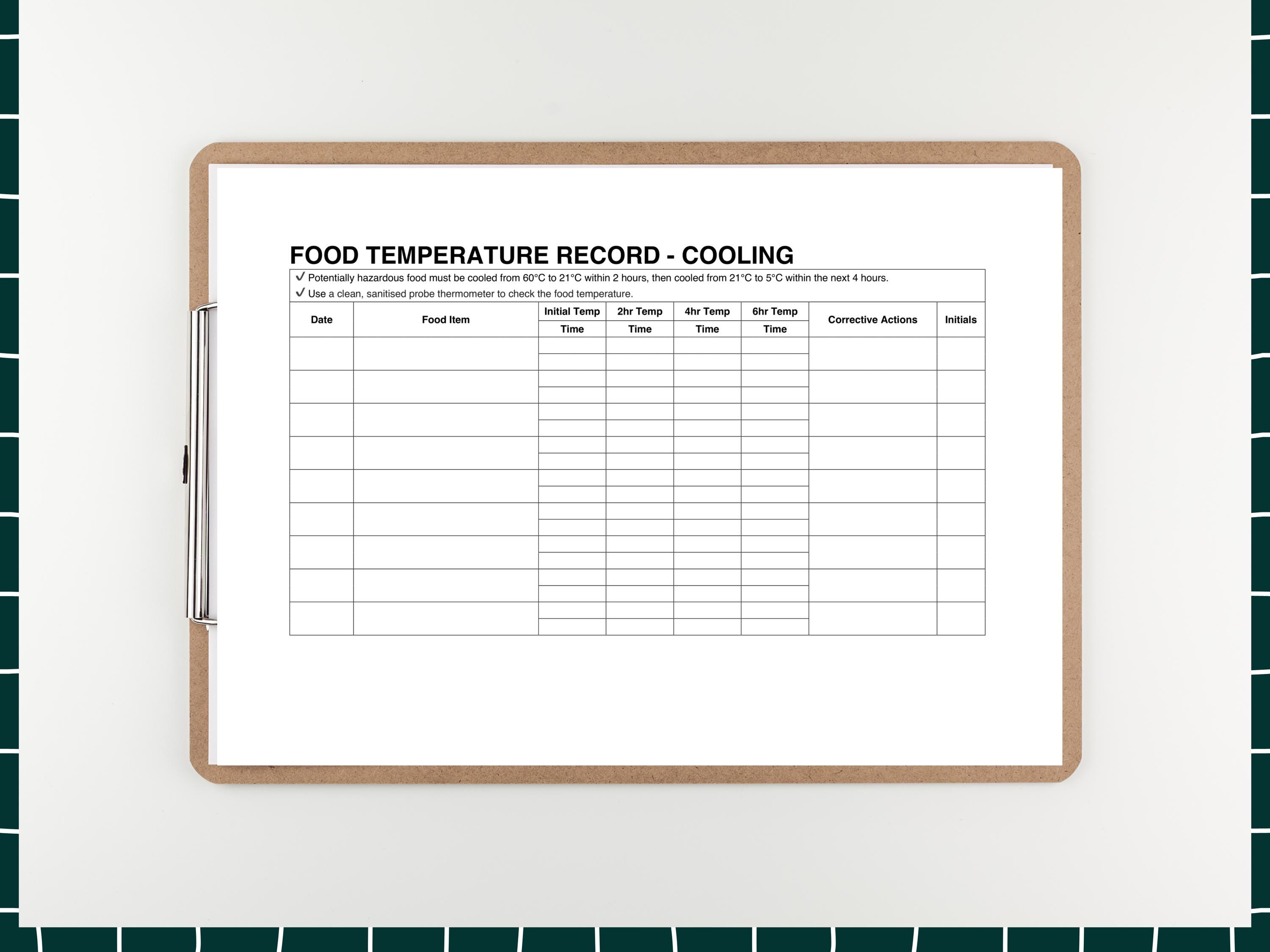 Food Temperature Record Sheets, Food Display, 2hr 4hr, Cooling Down ...