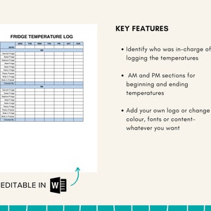Kitchen Fridge Temperature Log; Restaurant, Cafe, Events, Hospitality ...