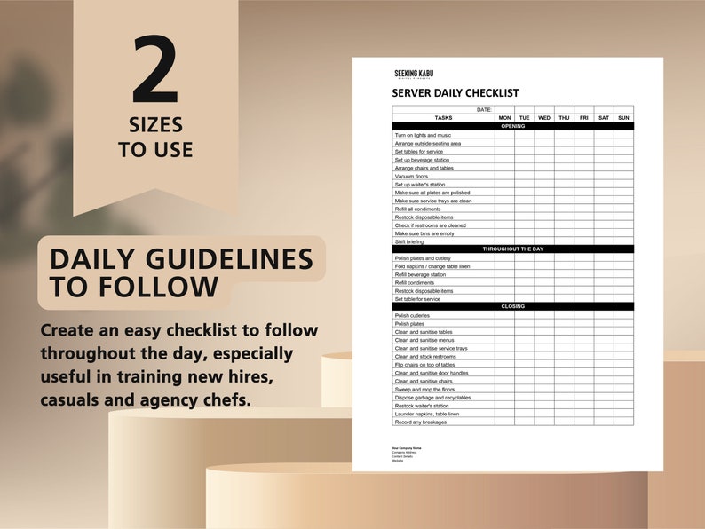 Server Daily Checklist; Restaurant; Cafe; New Hire Training, Mis En ...