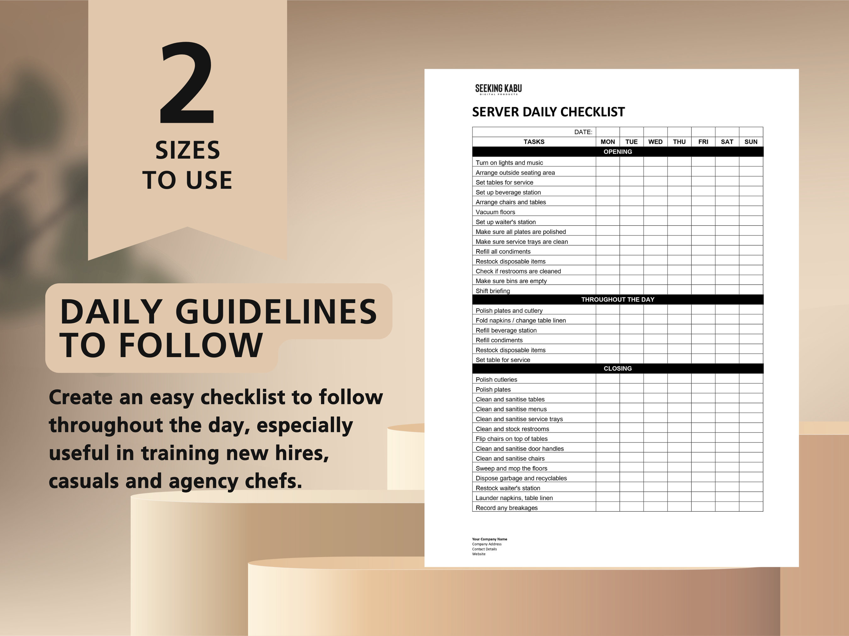 Server Daily Checklist; Restaurant; Cafe; New Hire Training, Mis En ...