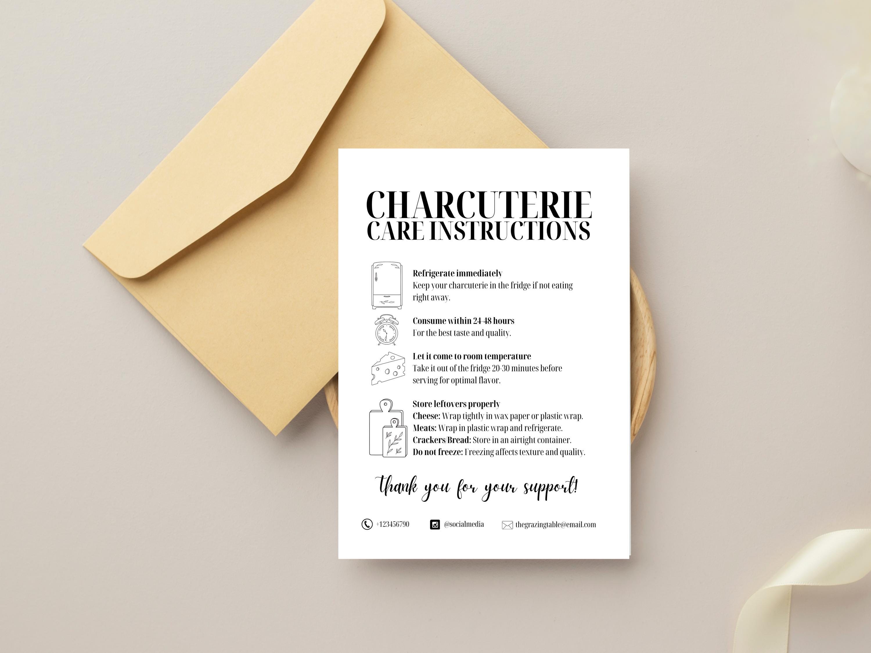 Charcuterie Board Care Card Template, Custom Grazing Platter Storage ...