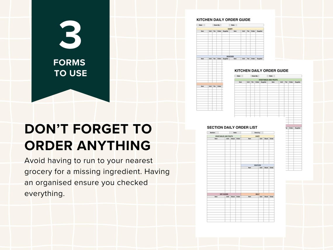 Kitchen Daily Order List, Order Guide. Restaurant and Cafe, Checklist ...