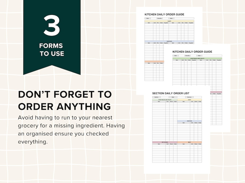 Kitchen Daily Order List, Order Guide. Restaurant and Cafe, Checklist ...