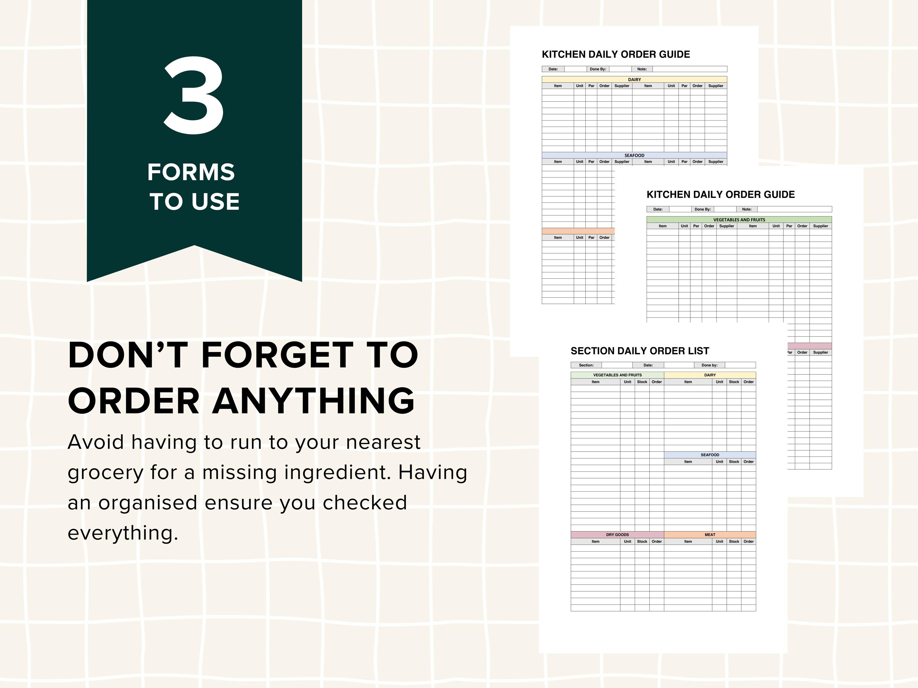 Kitchen Daily Order List, Order Guide. Restaurant and Cafe, Checklist ...