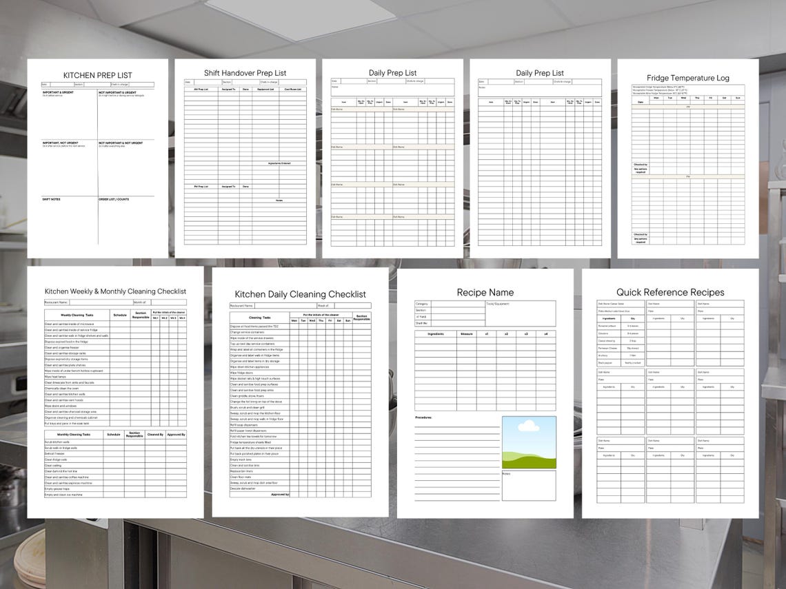 Restaurant Kitchen Templates Bundle; Recipes, Prep and Order Lists ...