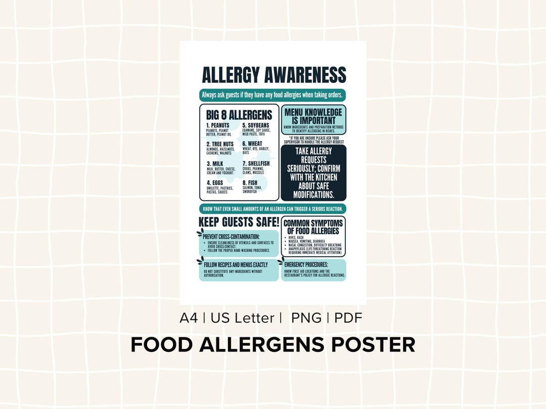 Food Allergy Awareness Poster Allergen Restaurant Food Safety Sign - Etsy